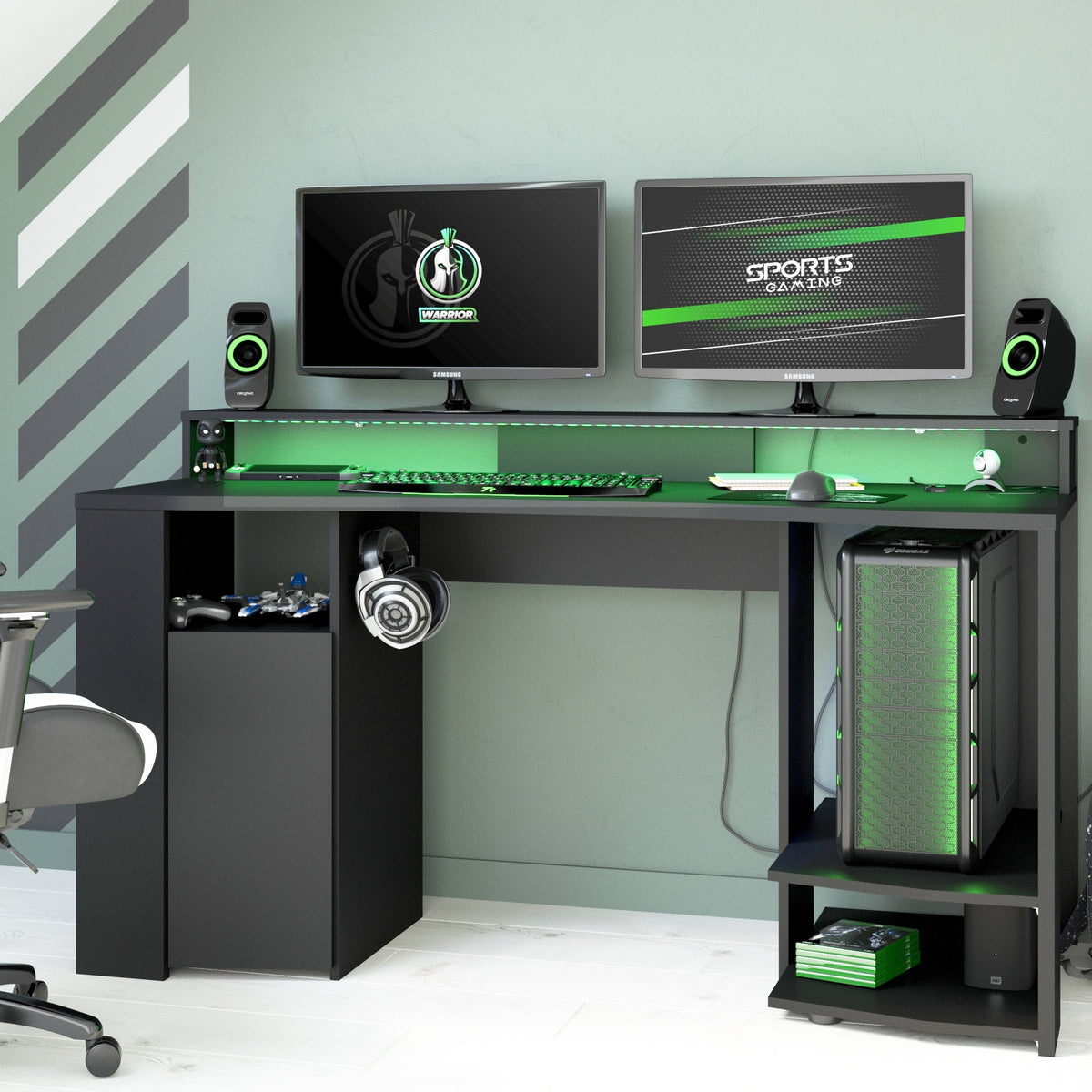 Gaming Desk Workstation Black 1.5M with LED Strip Lights - Duo from Pa ...